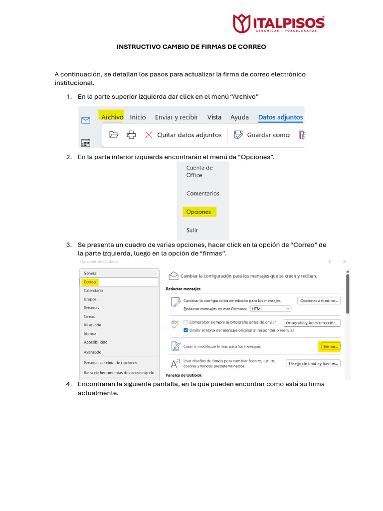 INSTRUCTIVO CAMBIO DE FIRMAS DE CORREO | PDF