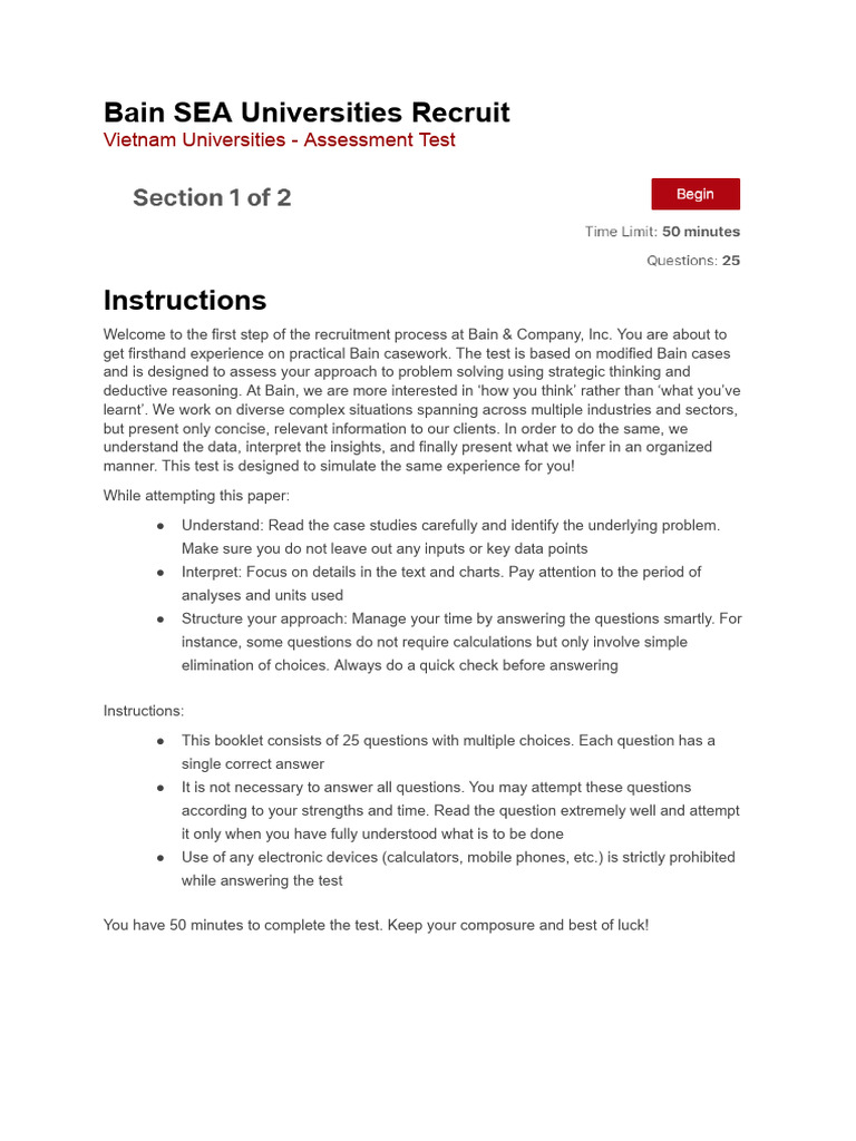 Bain Assessment Test Overview | PDF | Life Insurance | Multiple Choice