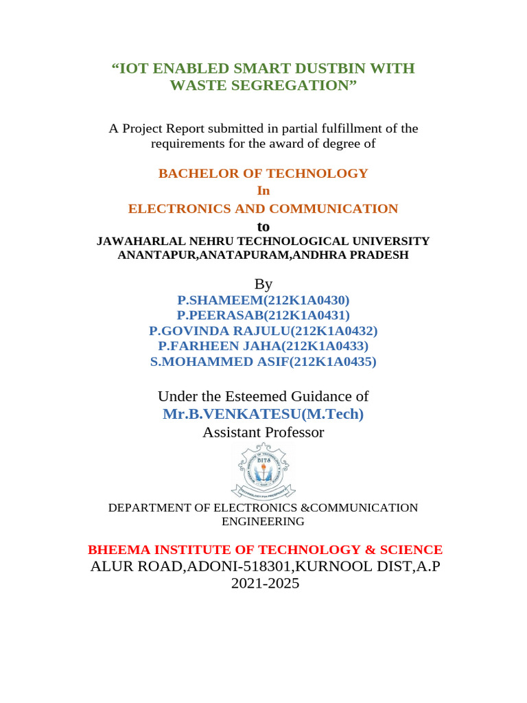 Iot Enabled Smart Dustbin With Waste Segregation (2) 4 (37) 2 | PDF ...