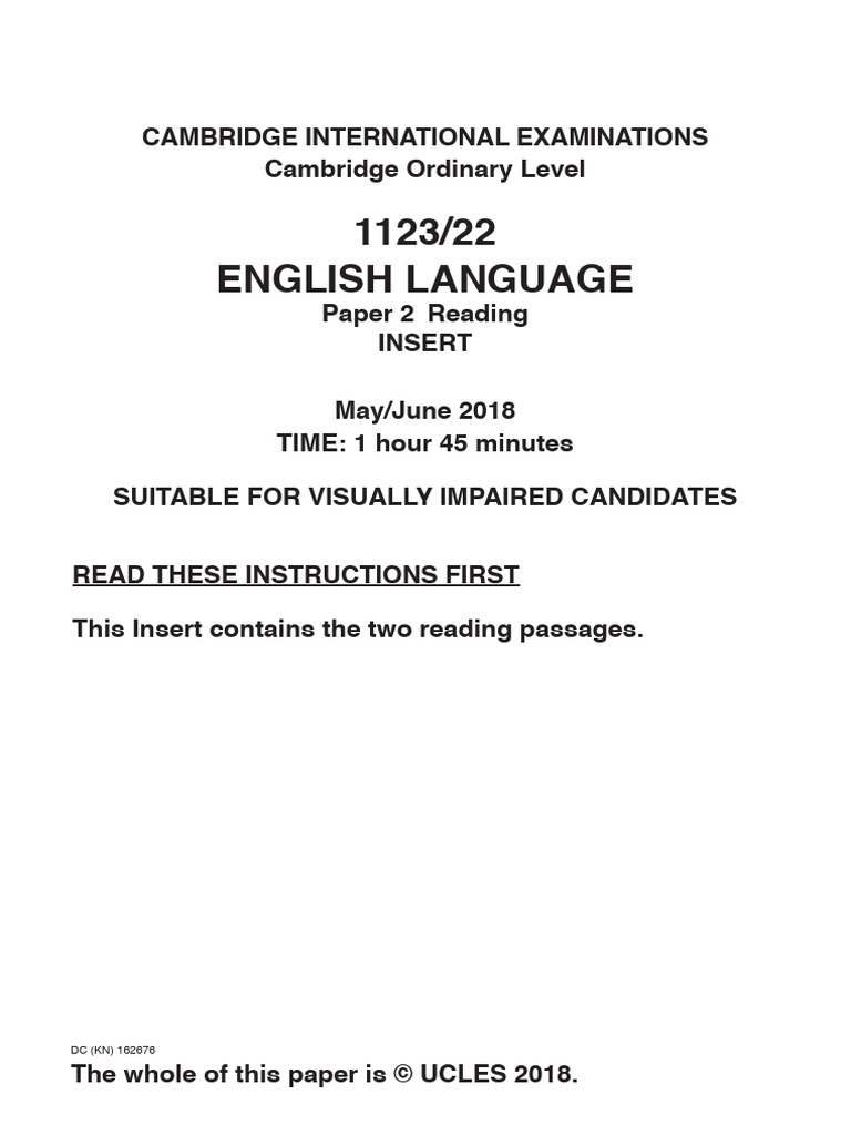 665458 1123 English Language Insert Paper 02 Visually Impaired | PDF | Zoology