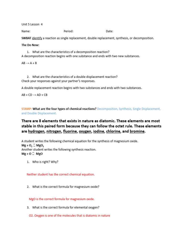 Unit 5 Lesson 4 | PDF | Chemical Reactions | Hydroxide