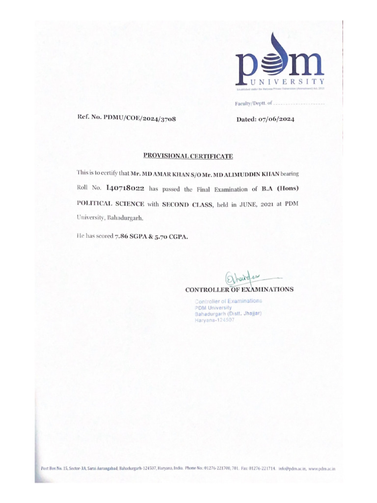 Provisional Certificate | PDF