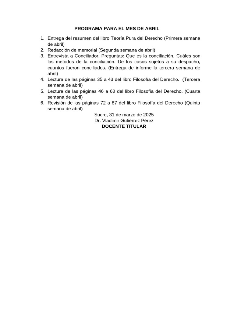 2025 Programa para El Mes de Abril | PDF