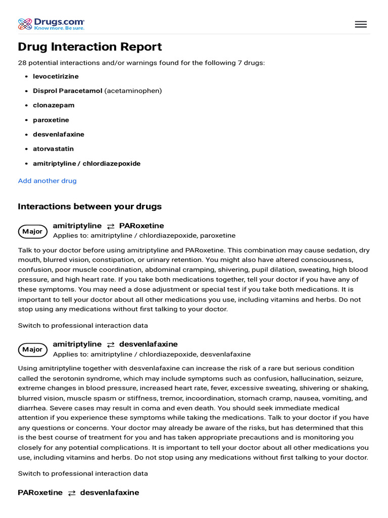 Drug Interaction Report - Levocetirizine, Disprol Paracetamol ...