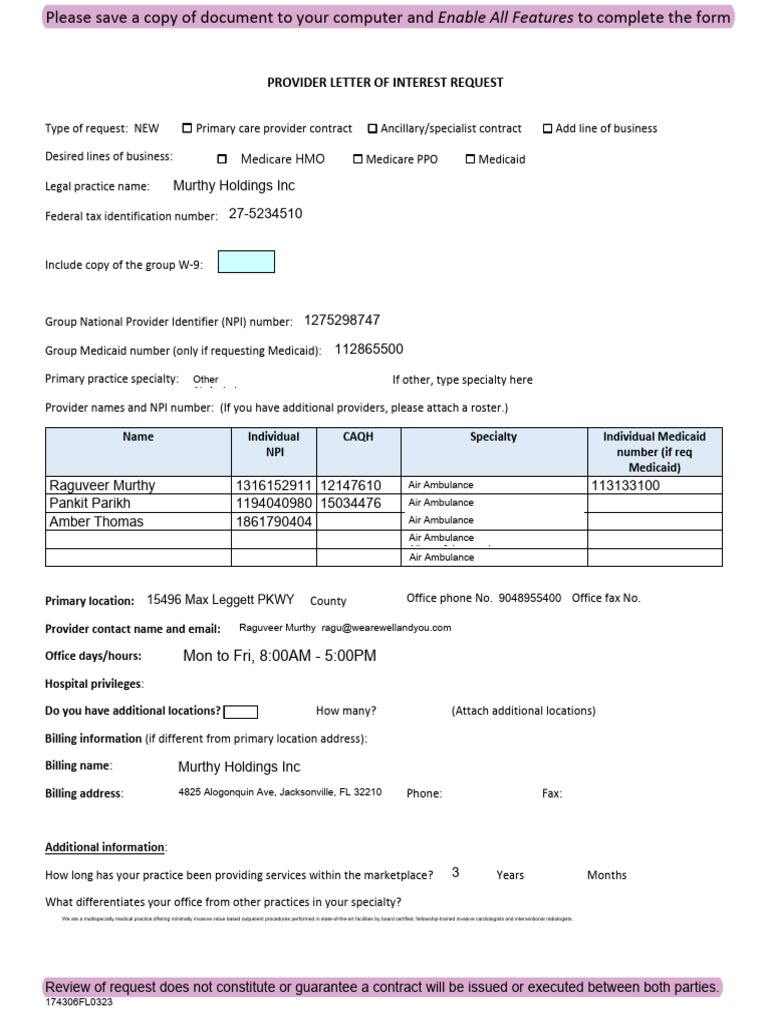 Provider Request (LOI) 03.10.2025 | PDF | Medicine | Hospital