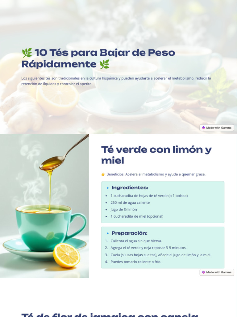 10 Tés Efectivos para Bajar de Peso | PDF | Té | Cafeína