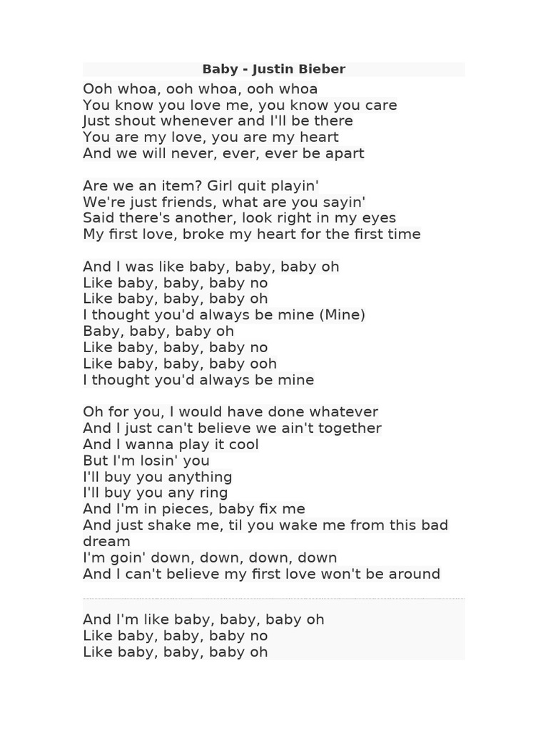 Baby - Justin Bieber Lyrics PDF | PDF