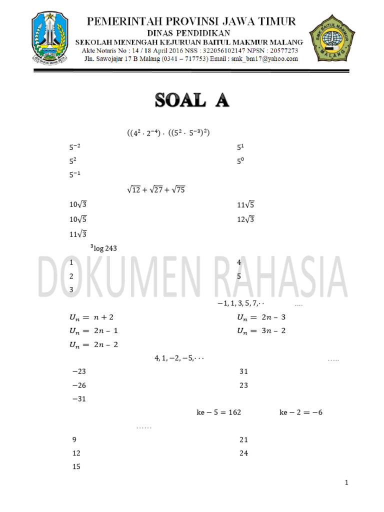 A_Soal PSAJ Kelas 12 24-25 | PDF