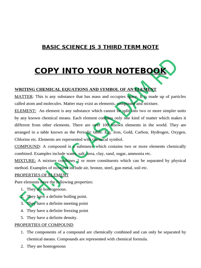 Js3 Third Term Basic Science | PDF | Ion | Salt (Chemistry)