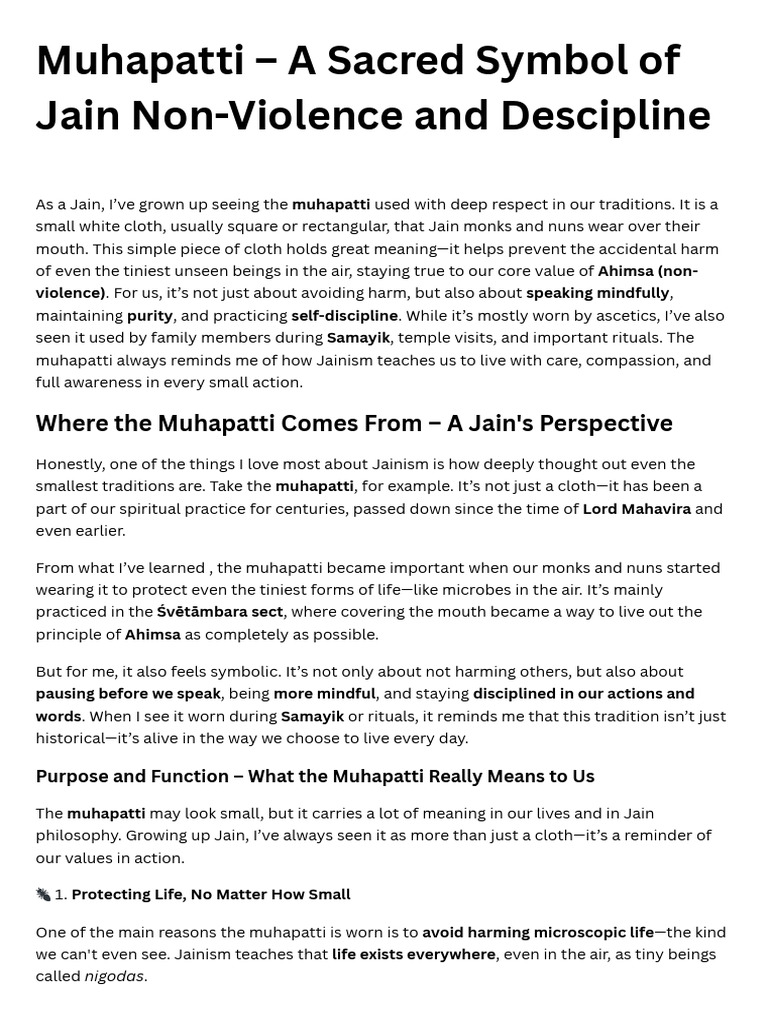 Muhapatti - A Sacred Symbol of Jain Non-Violence and Descipline | PDF ...
