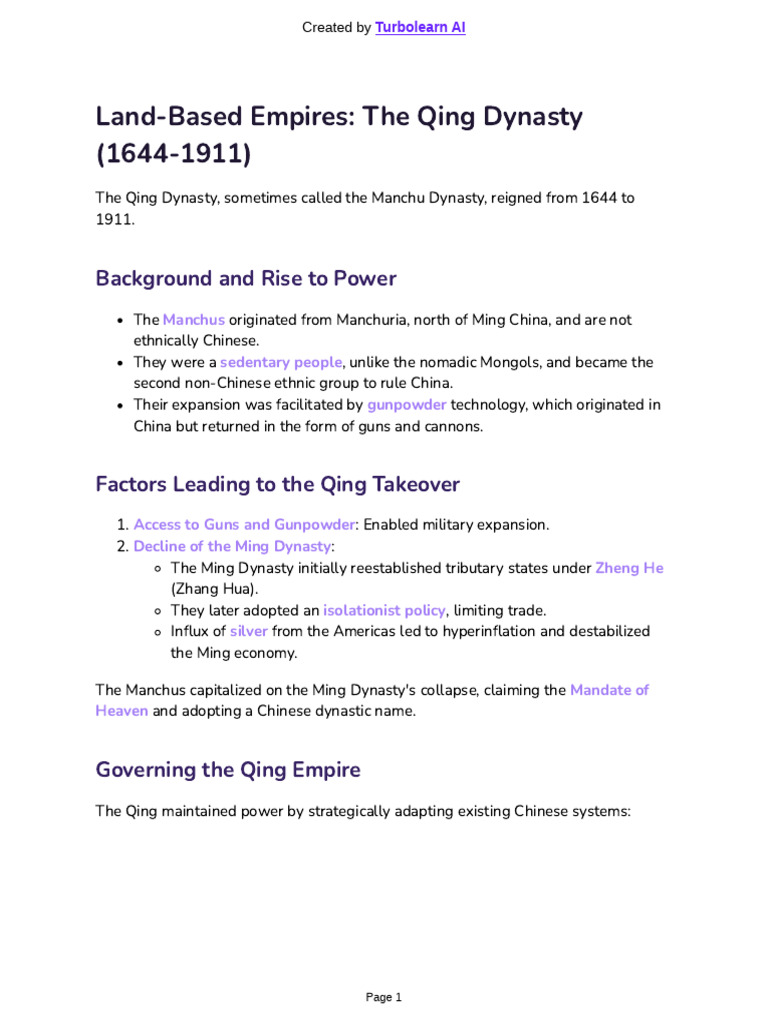 Qing Dynasty Rise, Governance, and Control | PDF | Qing Dynasty | East Asia
