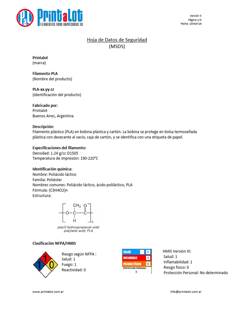 MSDS Pla | PDF | Agua | Combustión