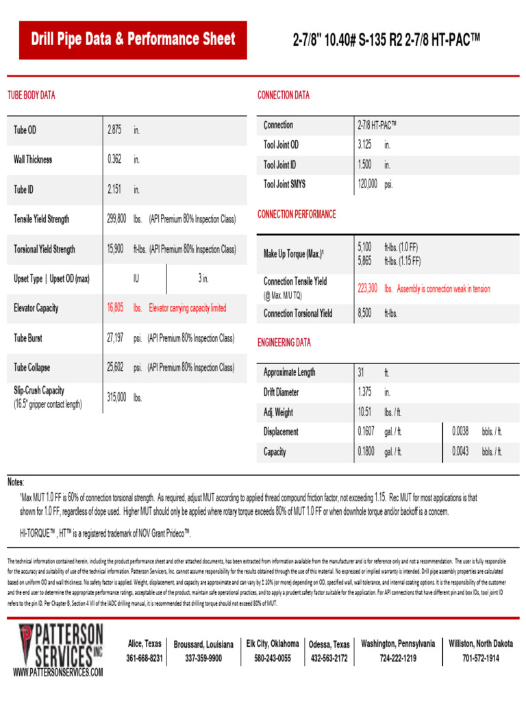 2-7/8" HT-PAC™ Drill Pipe Specs | PDF | Mechanical Engineering