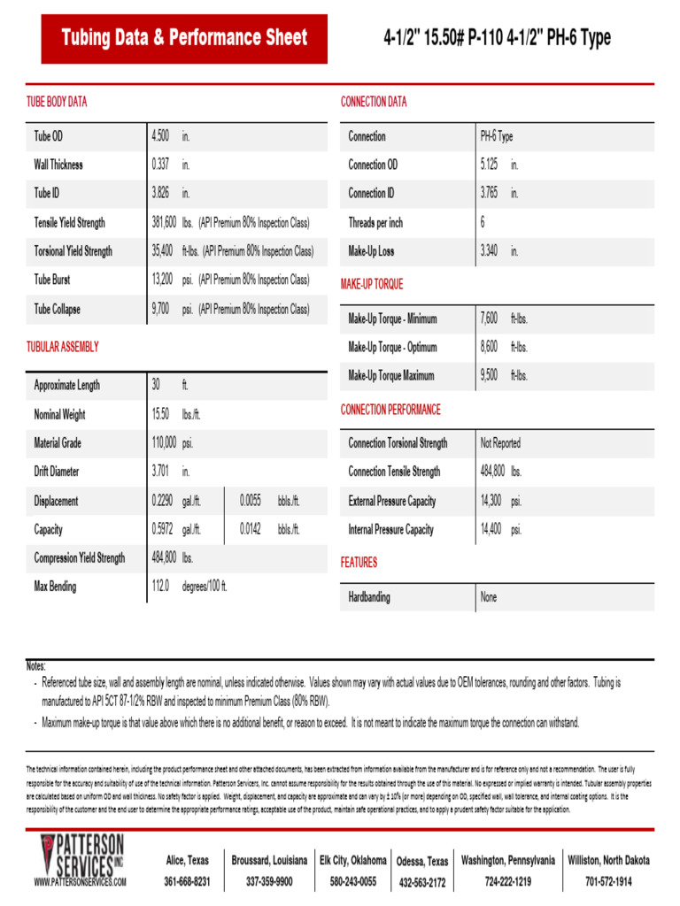 27.1 - Tubing 4 1-2 15,5 P-110 PH-6 | PDF | Pipe (Fluid Conveyance ...
