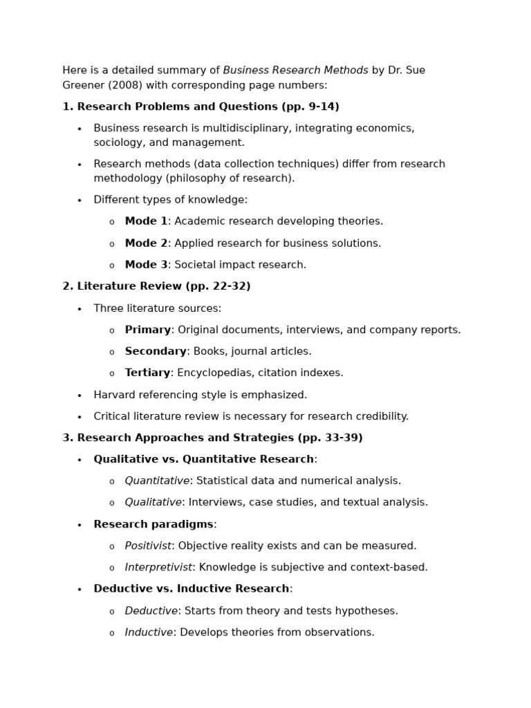 Business Research Methods Summary | PDF | Methodology | Quantitative ...