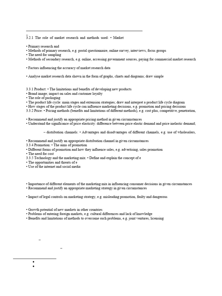 Marketing Unit 3 Notes Igcse | PDF | Marketing | Demand