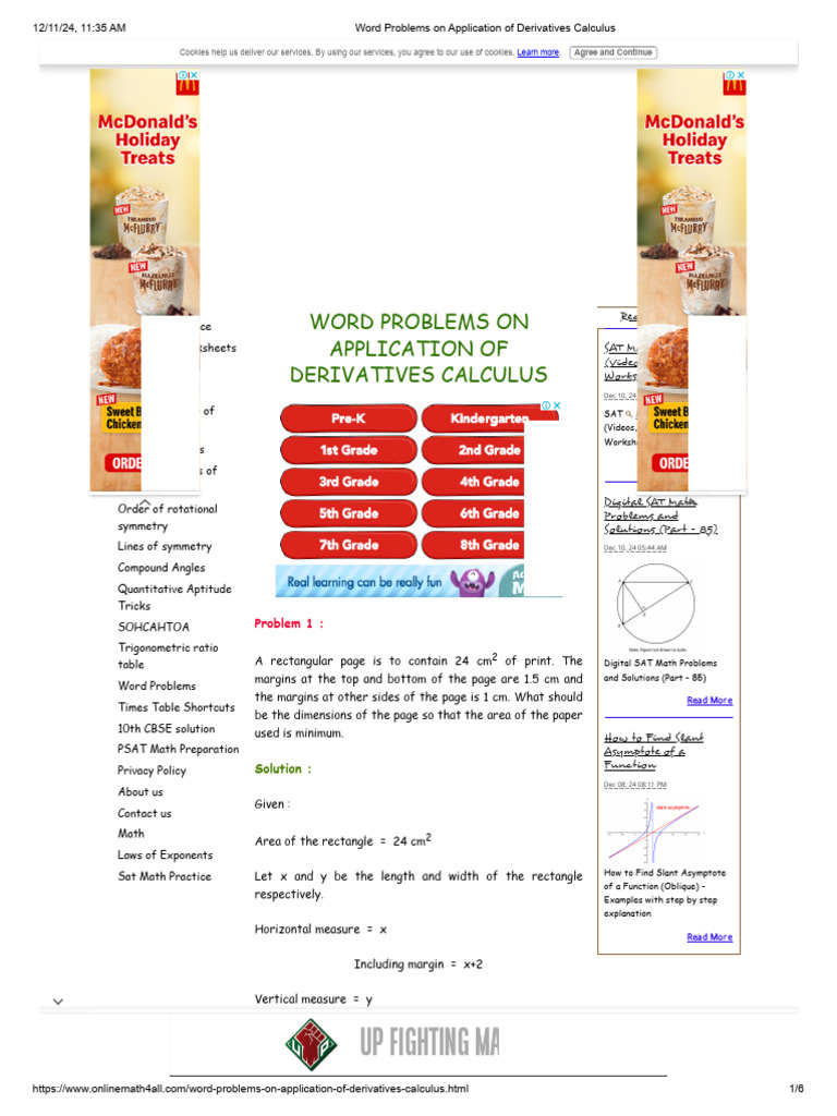 Word Problems On Application of Derivatives Calculus | PDF | Length | Area