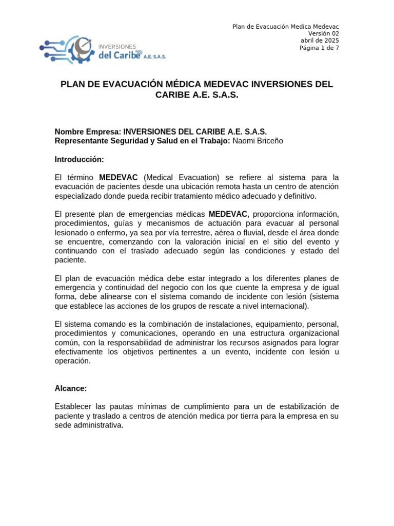 MEDEVAC INVERCARIBE SAS (1) | PDF | Hospital | Medicina