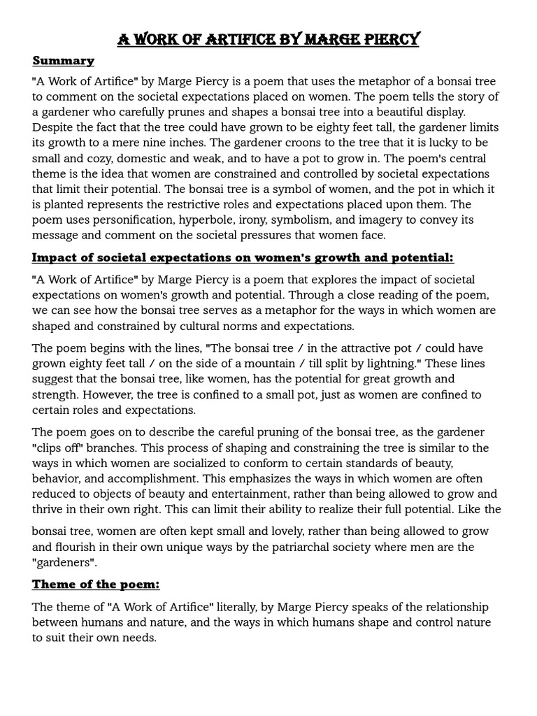 A Work of Artifice Poem Notes Icse 9? | PDF | Bonsai | Trees