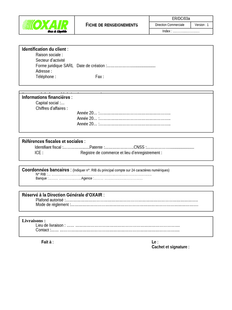 Fiche de renseignement client SARL | PDF