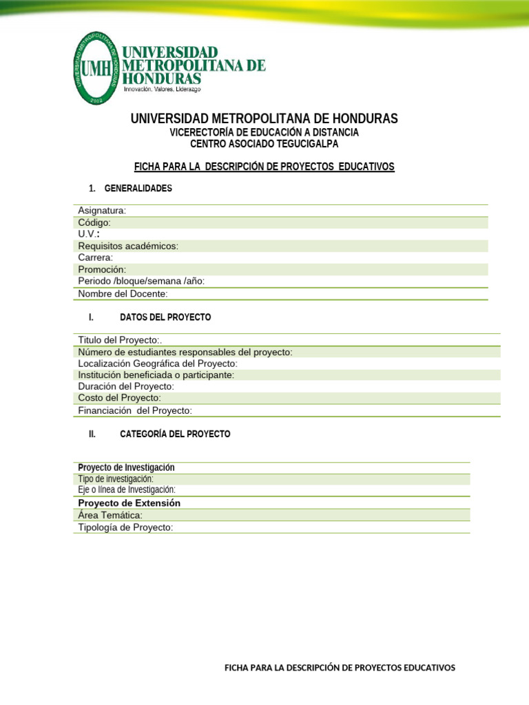 Ficha de Proyecto Inicial | PDF