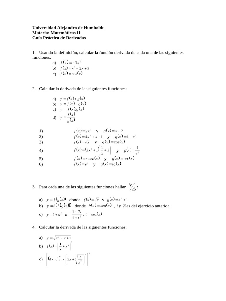 Guia 1 Derivadas | PDF