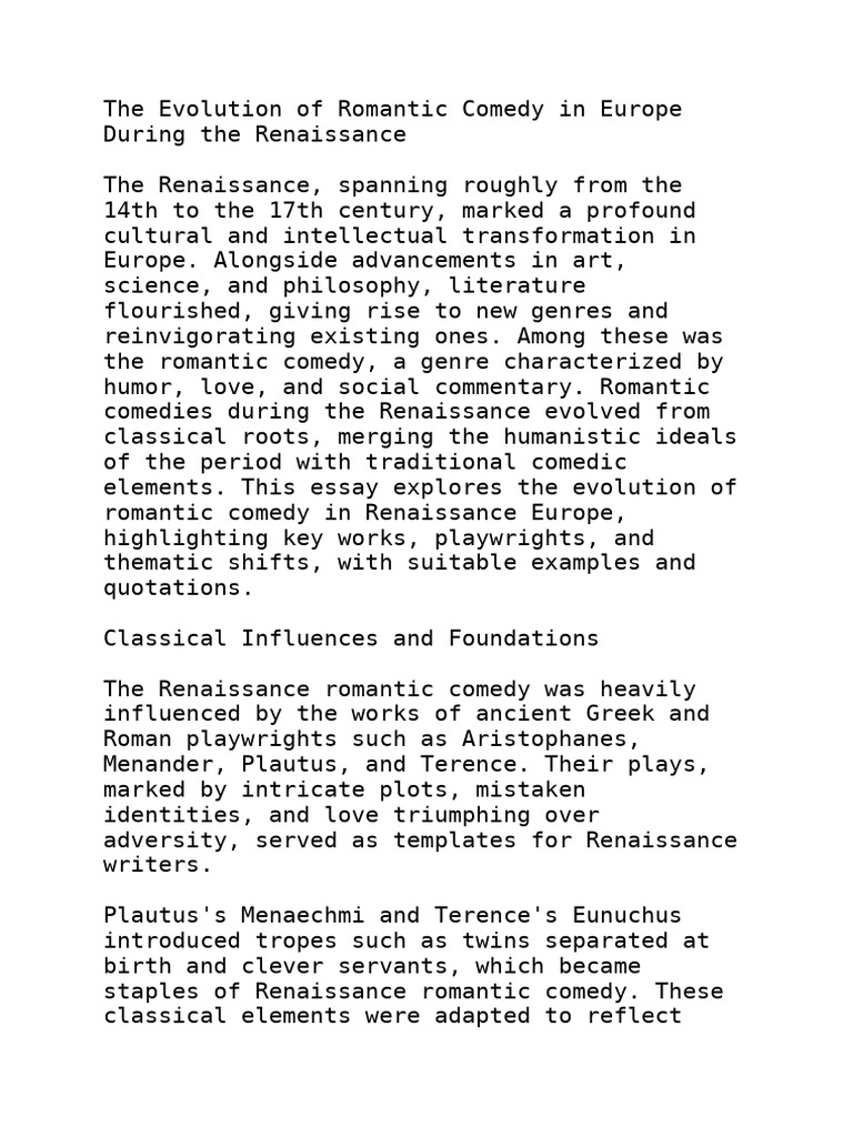 The Evolution of Romantic Comedy in Europe During The Renaissance | PDF ...