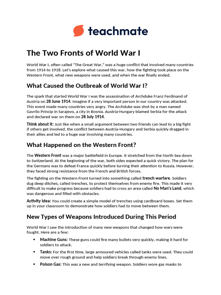 TMAI - World War I Overview | PDF | World War I | Trench Warfare