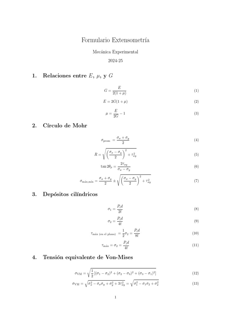 Formulario 2024-25 | PDF | Mecánica de sólidos | Elasticidad (Física)