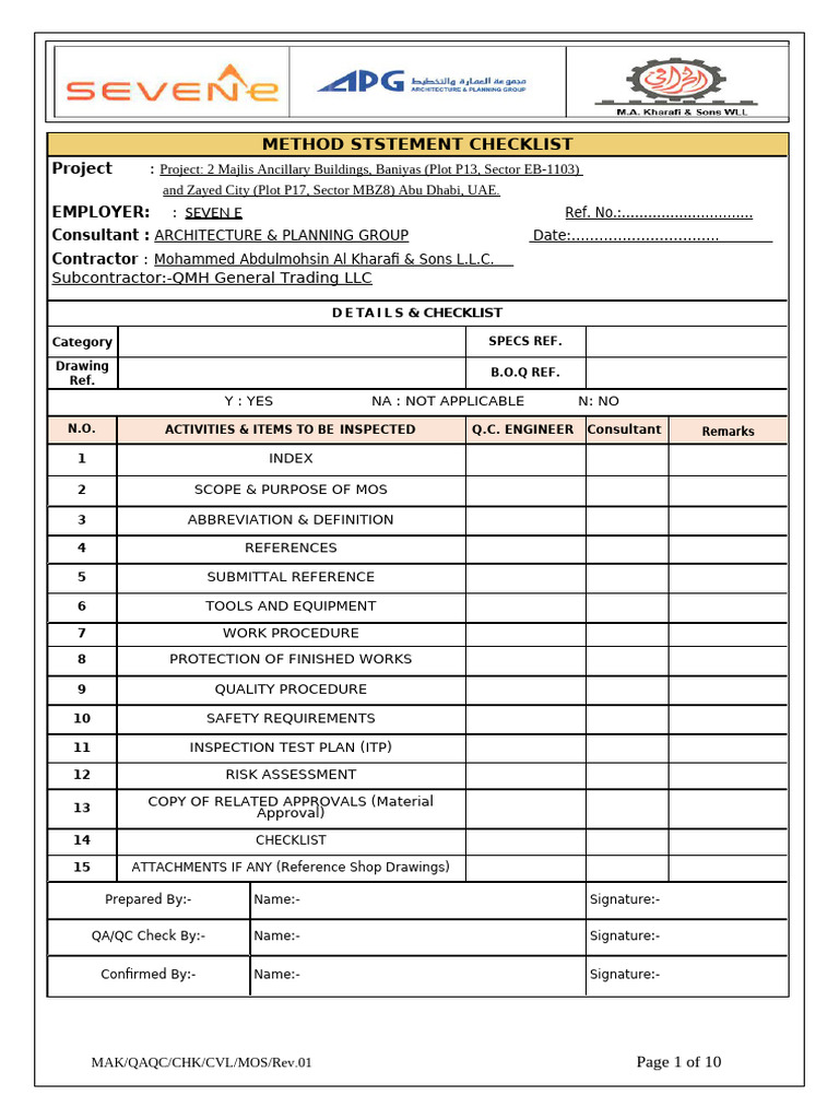 03 - Method Statement Checklist p13 & P-17 | PDF | Welding | Construction