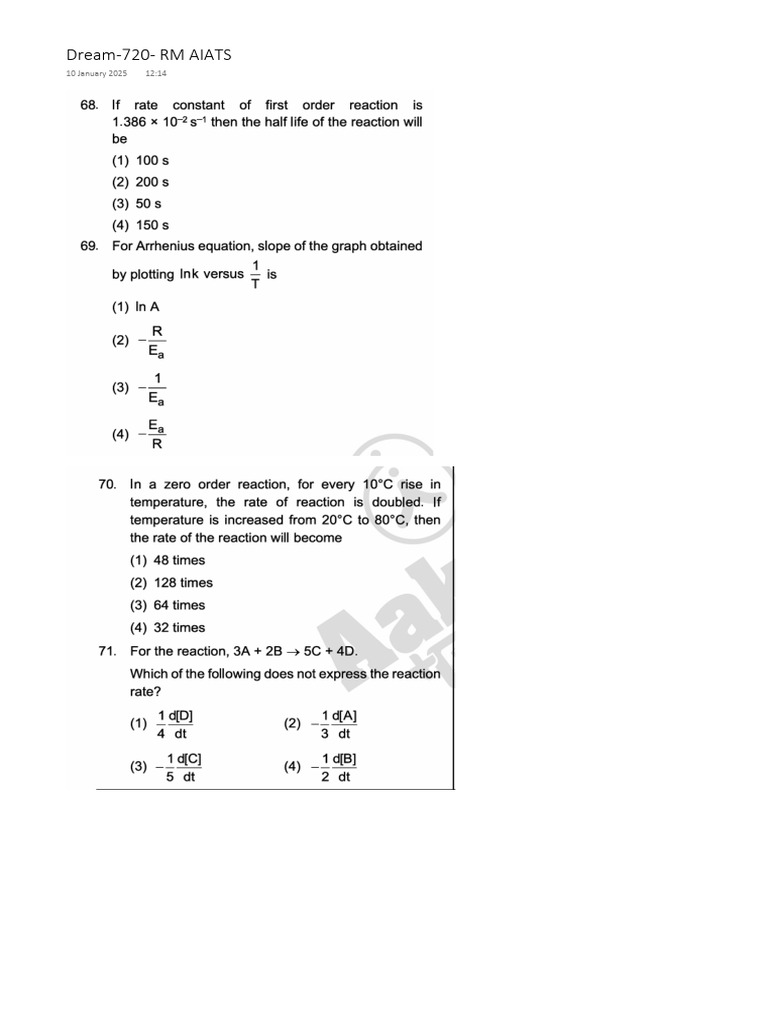 Kinetics Questions | PDF