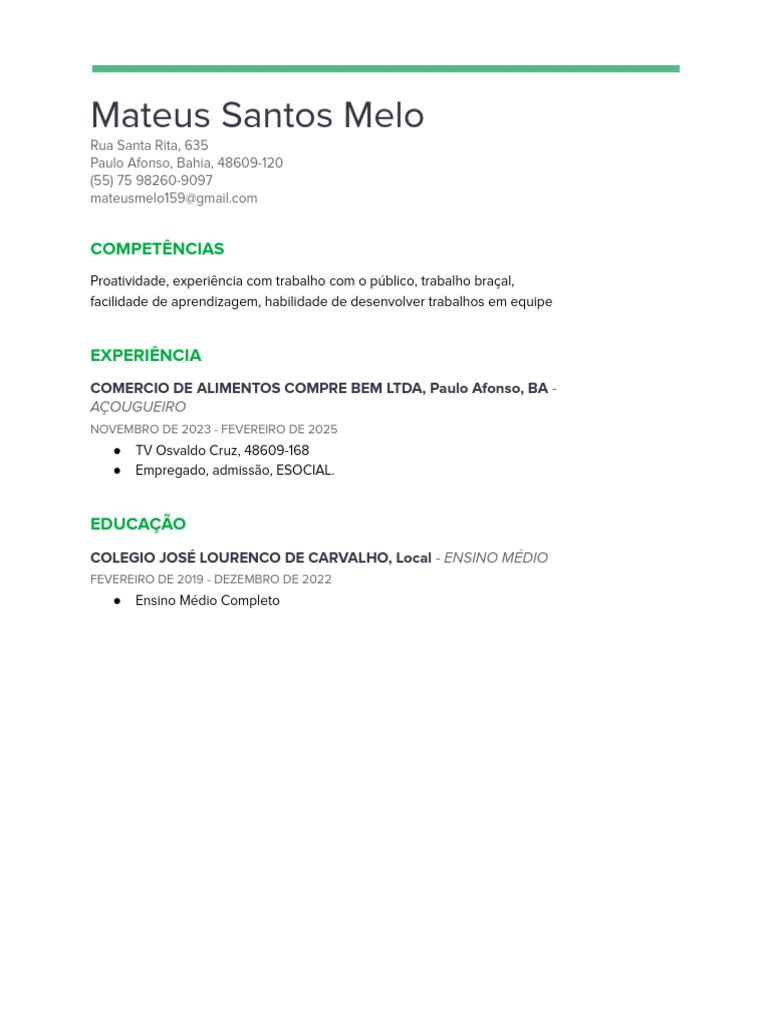 Currículo Mateus | PDF