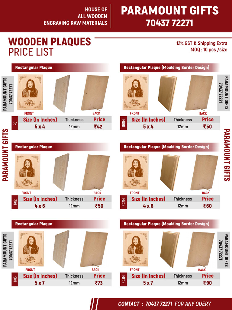 Plaques Price List 27-1-25 | PDF