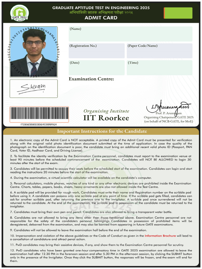 CS25S13022034 AdmitCard | PDF