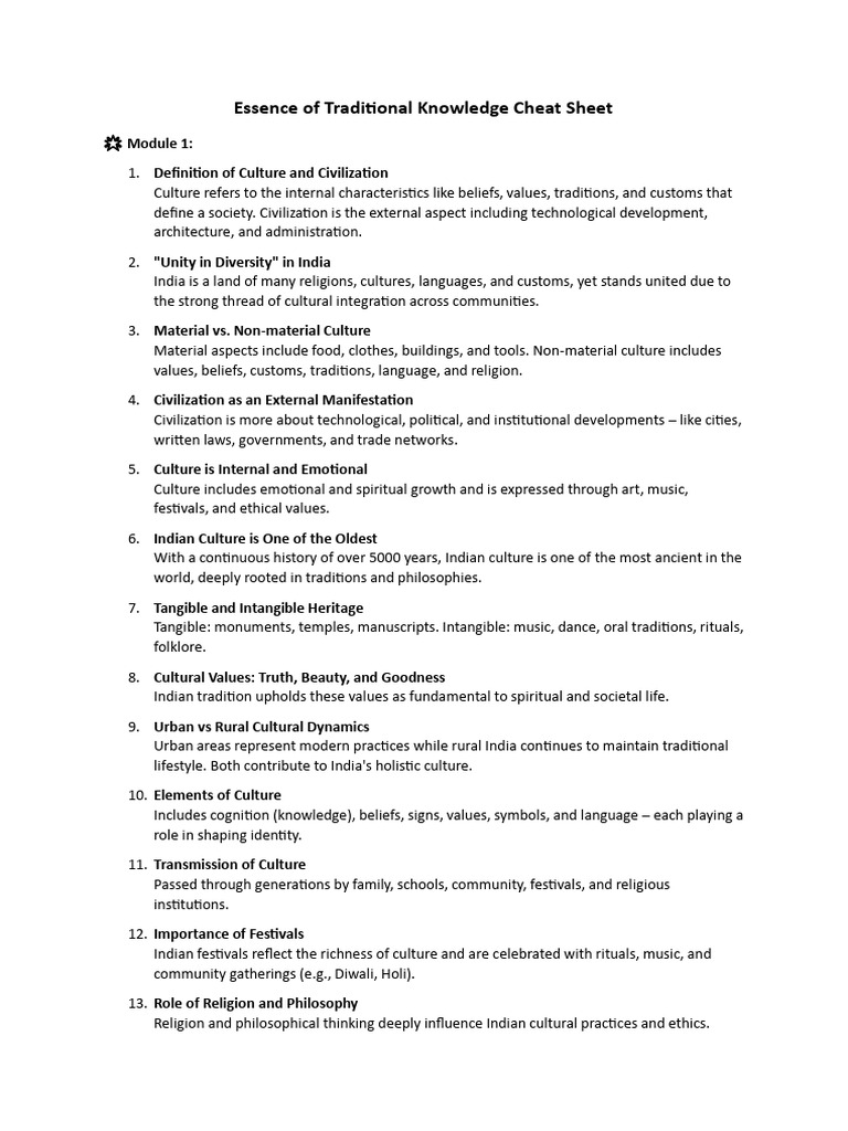 Essence of Traditional Knowledge Cheat Sheet | PDF | Vedas | Moksha