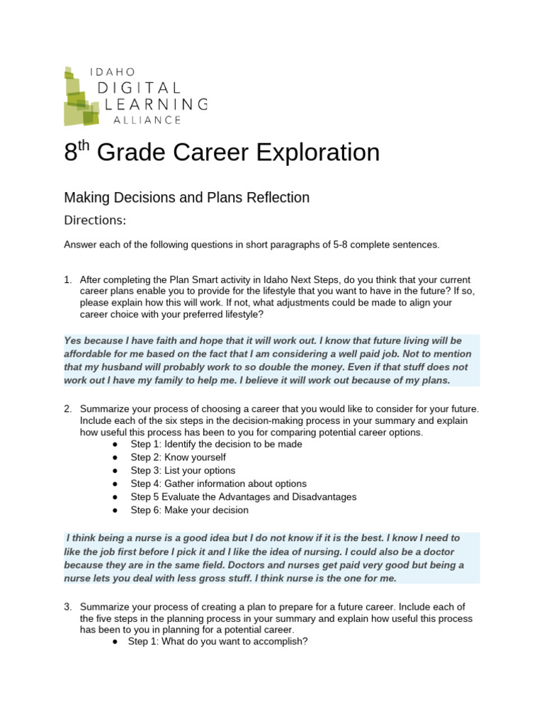 Making Decisions and Plans Reflection | PDF