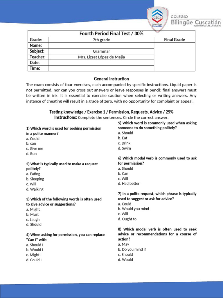 7th Grade Grammar Final Exam Guide | PDF | Linguistic Morphology | Syntax