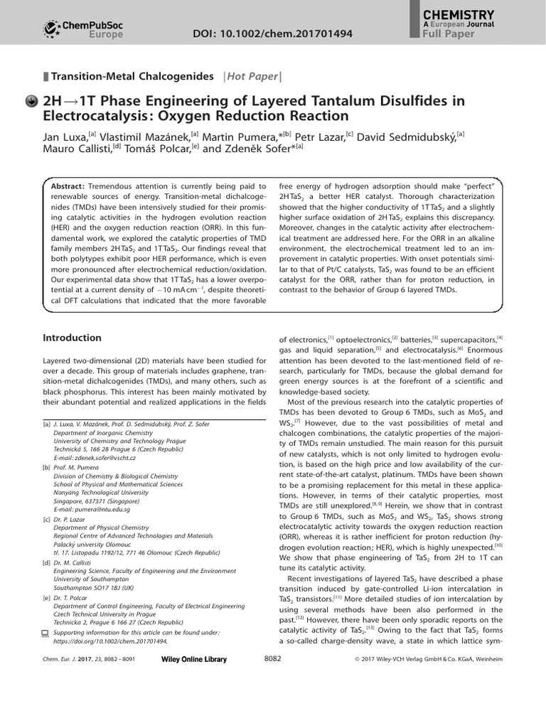 Chemistry A European J - 2017 - Luxa - 2H 1T Phase Engineering of Layered Tantalum Disulfides in ...