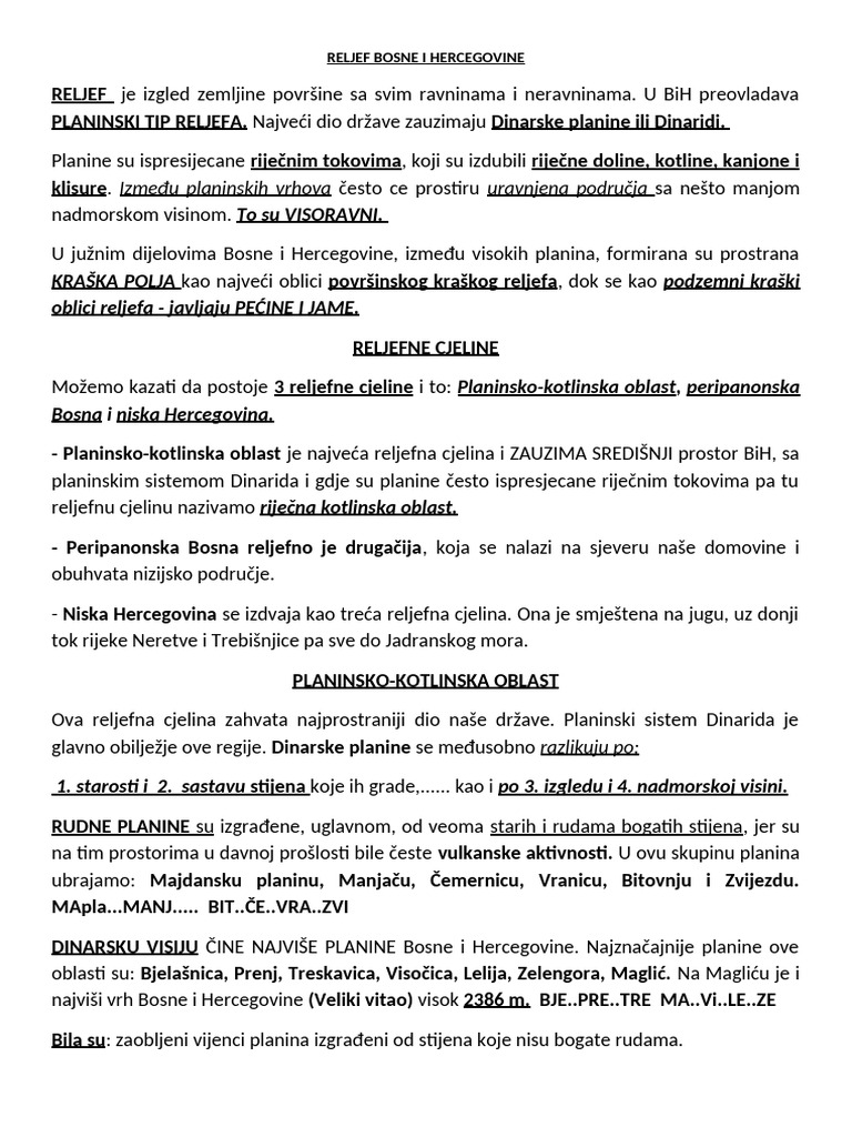 Reljef Bosne I Hercegovine | PDF