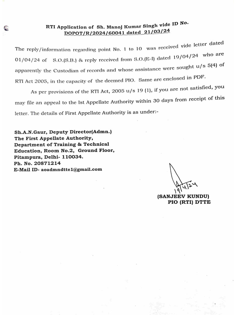 DTTE RTI Notificatio Receipt Reply | PDF