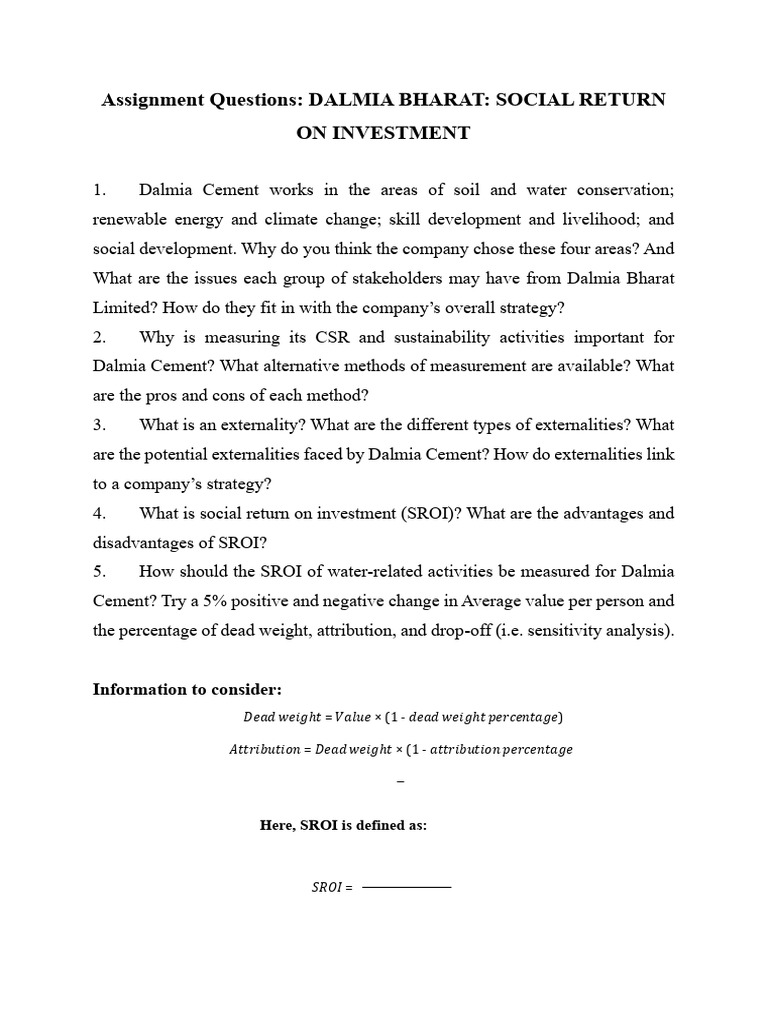 Assignment Questions Dalmia Bharat SROI | PDF