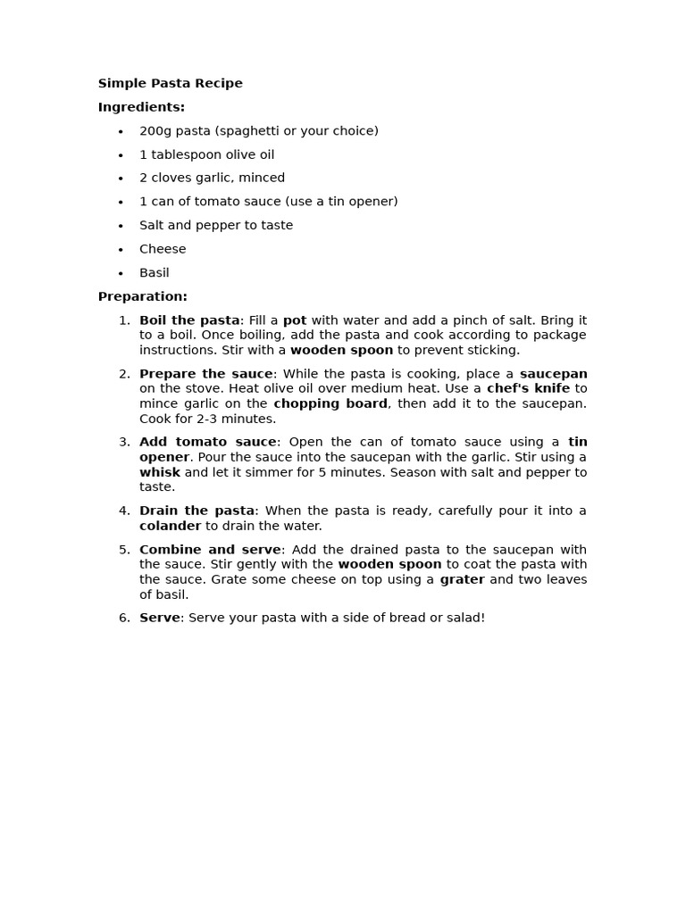 Spaghetti Recipe in English | PDF