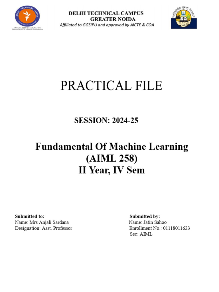 PRACTICAL FILE fml - Jatin | PDF | Machine Learning | Support Vector Machine