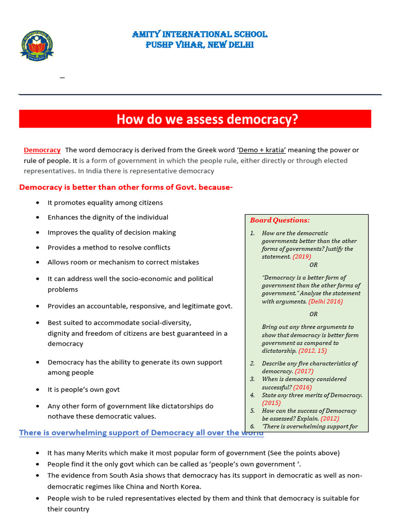 Outcomes of Democracy Notes and Mcqs | PDF | Democracy | Political ...