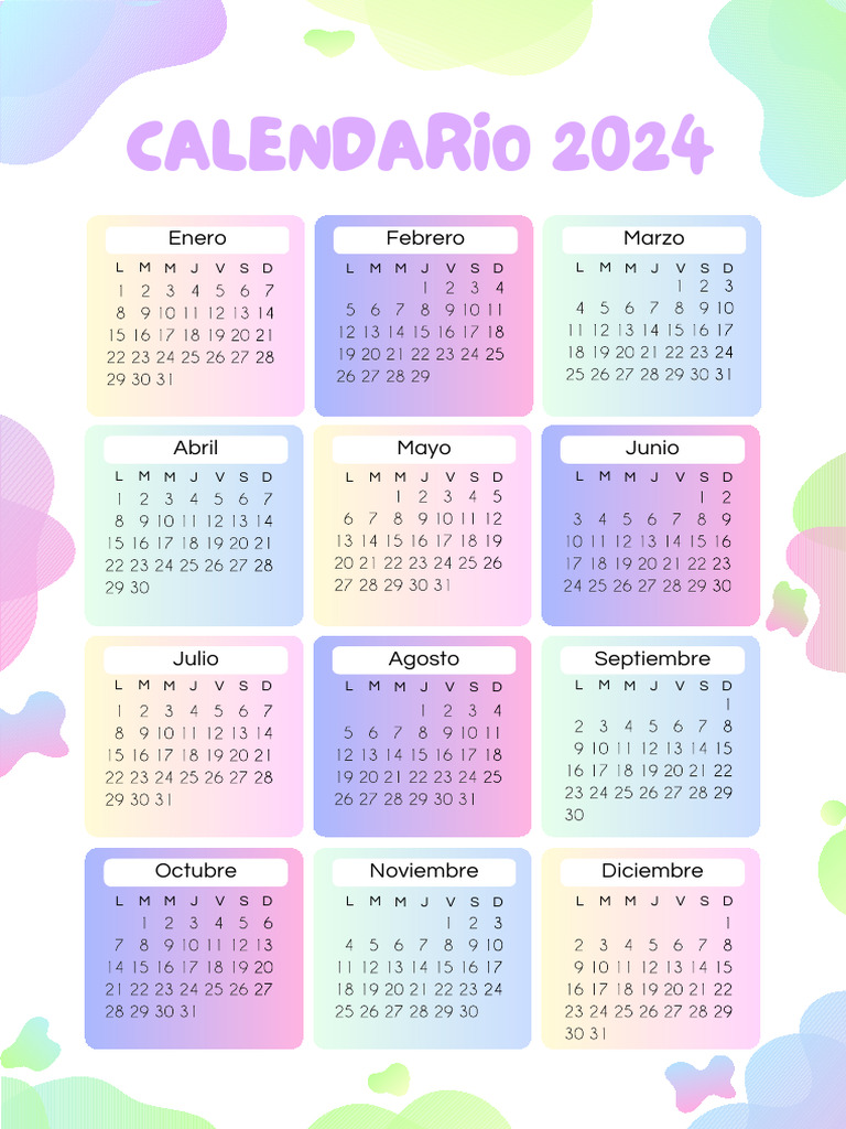 Documento A4 Calendario 2024 Gradient Creativo Colorido PDF | PDF