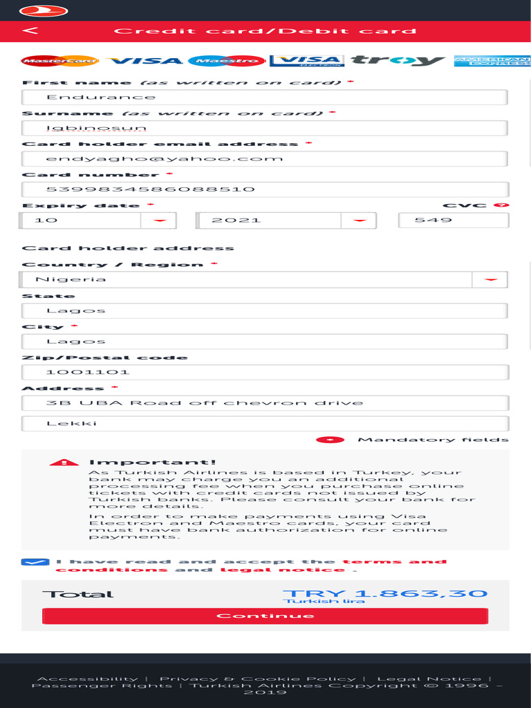 Payments Booking Turkish Airlines ® | PDF