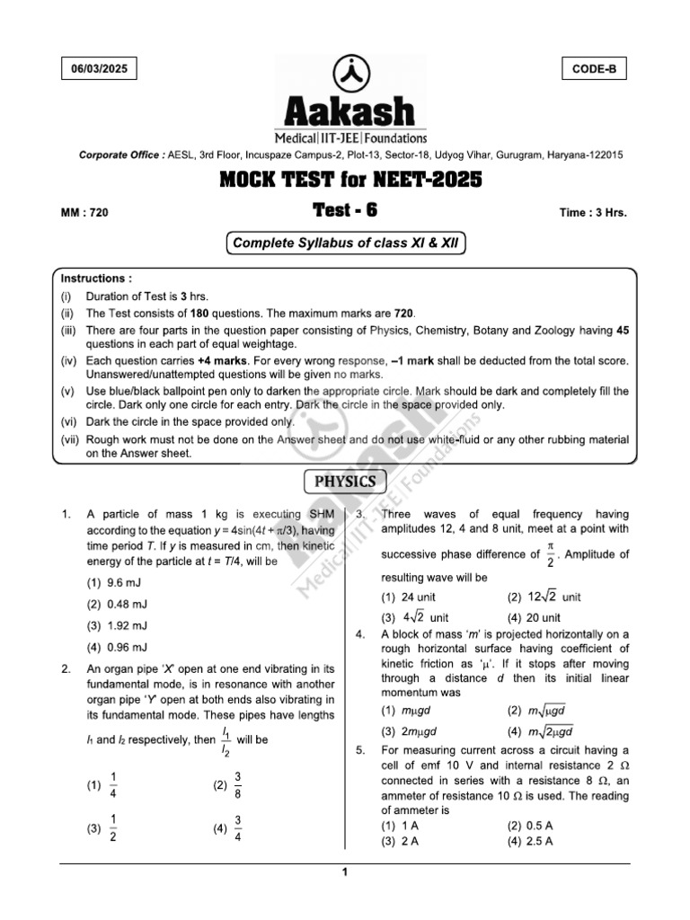 8a) Full Syllabus (AAKASH) 6 March 2025 | PDF