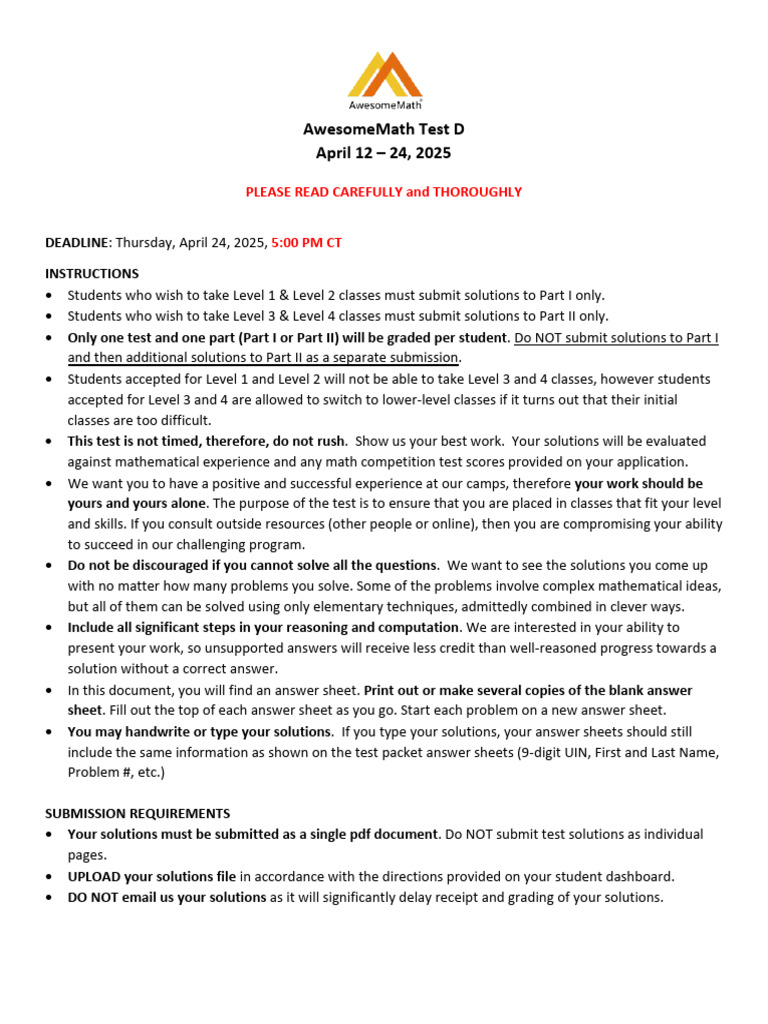 2025 Test D | PDF | Mathematics