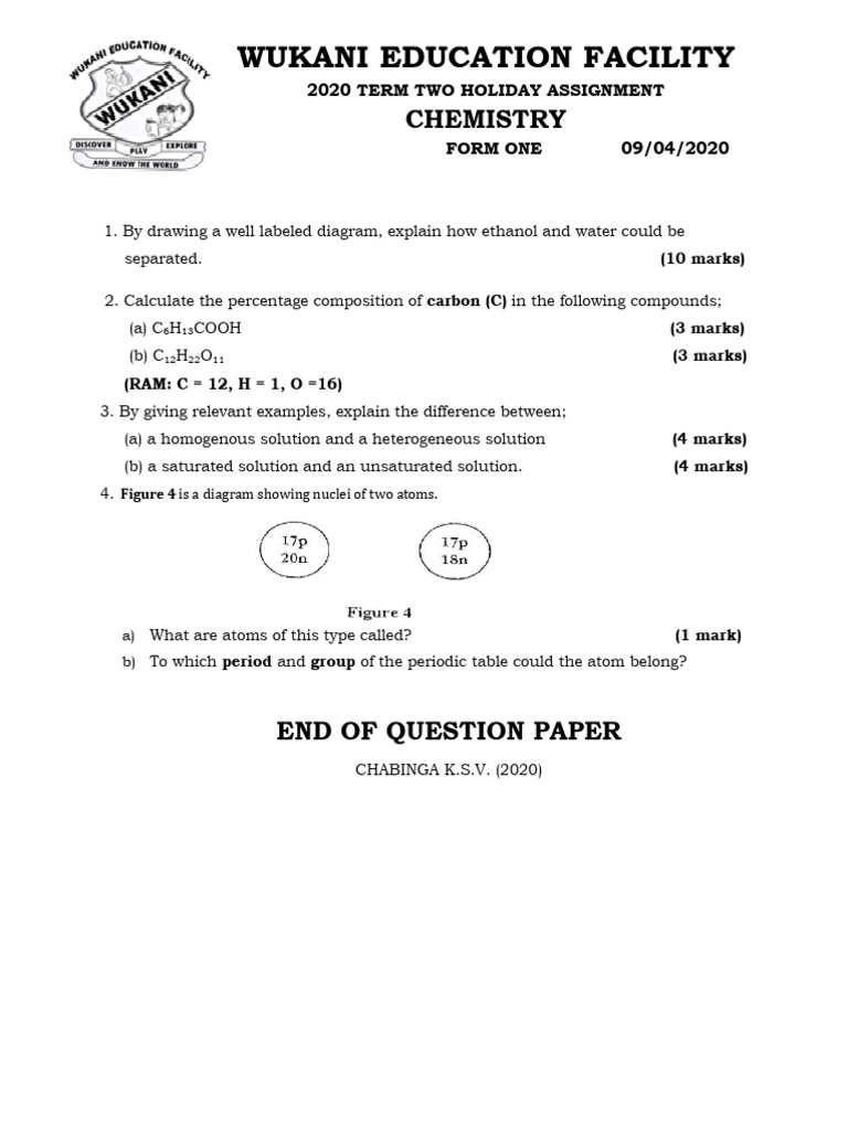 Chem, Phy, Math Form 1 NW 250329 134357 | PDF | Solubility | Chemistry