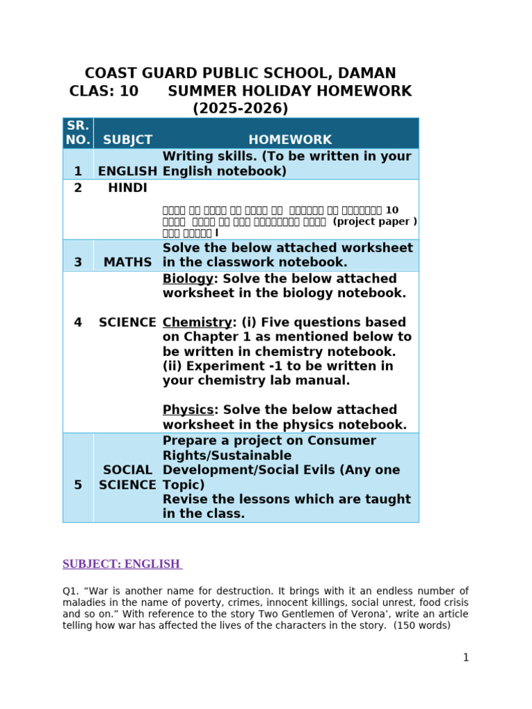 Class 10 Summer Holiday Homework | PDF | Chemical Reactions | Oxide